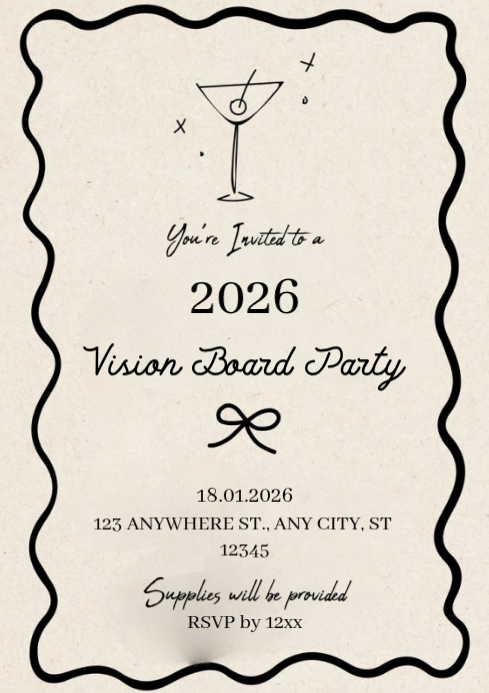 Plantilla de White Illustrative Vision Board Party Invite Template A4 ...