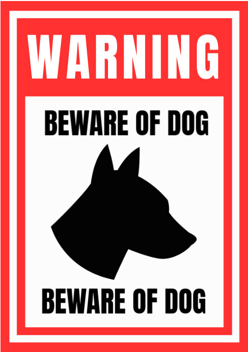 White Illustrative Warning Poster Beware Of Dog A2 Template | PosterMyWall