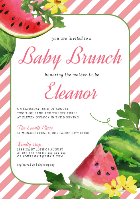 White Illustrative Watermelon Baby Shower Inv Template | PosterMyWall