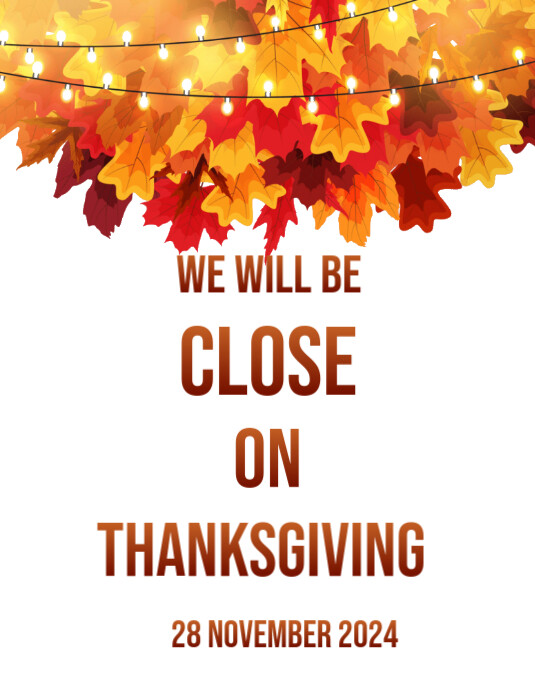 Plantilla de White Illustrative We Will Be Close On Thanksgiving Day ...