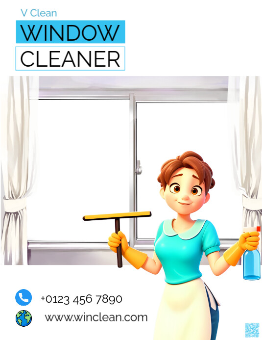 White Illustrative Window Cleaner Flyer (us Letter) Template | PosterMyWall