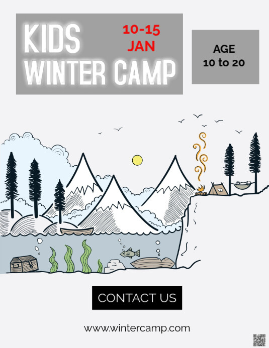 White Illustrative Winter Camp Flyer (us Letter) Template | PosterMyWall