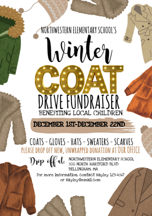 White Illustrative Winter Coat Drive A4 Template | PosterMyWall