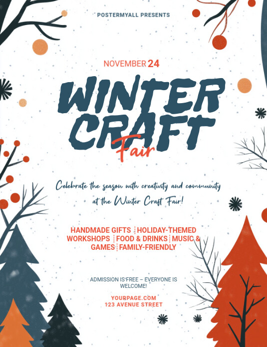 White Illustrative Winter Craft Fair Flyer (u Template | PosterMyWall