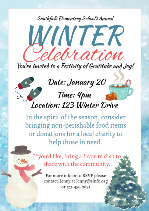 White Illustrative Winter Event Invite A4 Template | PosterMyWall