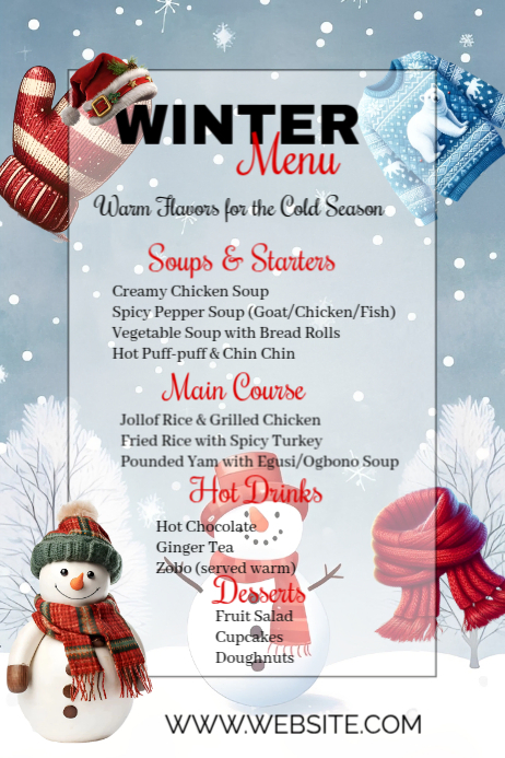 White Illustrative Winter Menu Flyer Poster Template | PosterMyWall