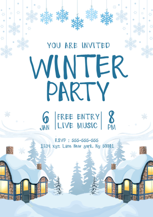 White Illustrative Winter Party Invitation A4 Template | PosterMyWall