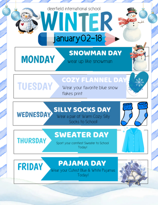 White Illustrative Winter School Spirit Week A4 Template | PosterMyWall