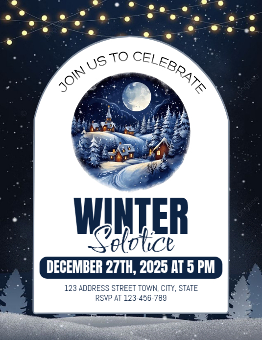 White Illustrative Winter Solstice Celebration Invitation Flyer (us ...