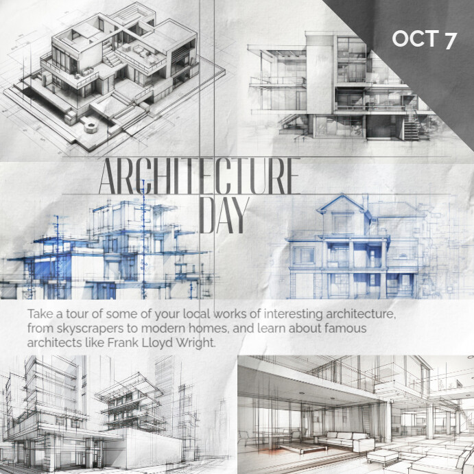 White Illustrative World Architecture Day Instagram Post Template ...
