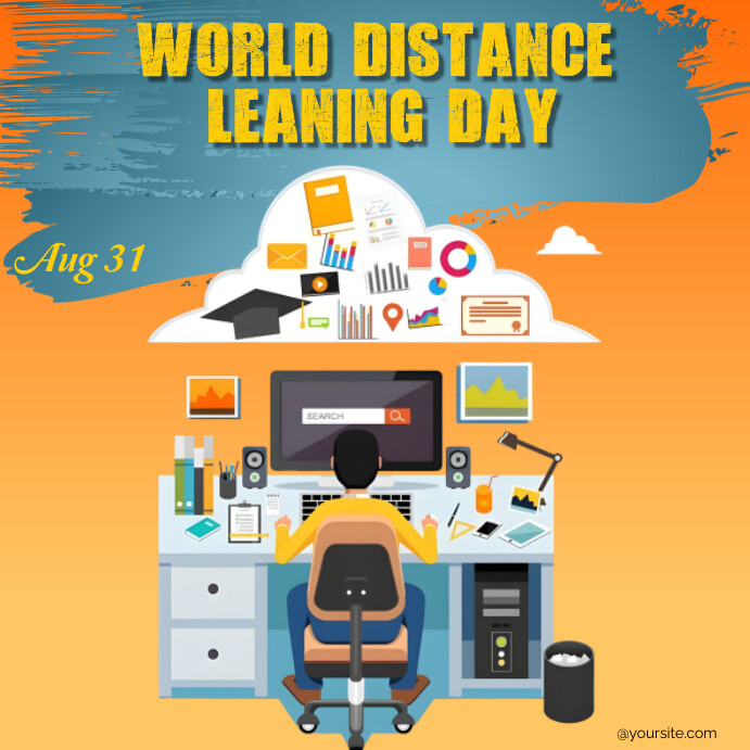 White Illustrative World Distance Learning Da Template | PosterMyWall