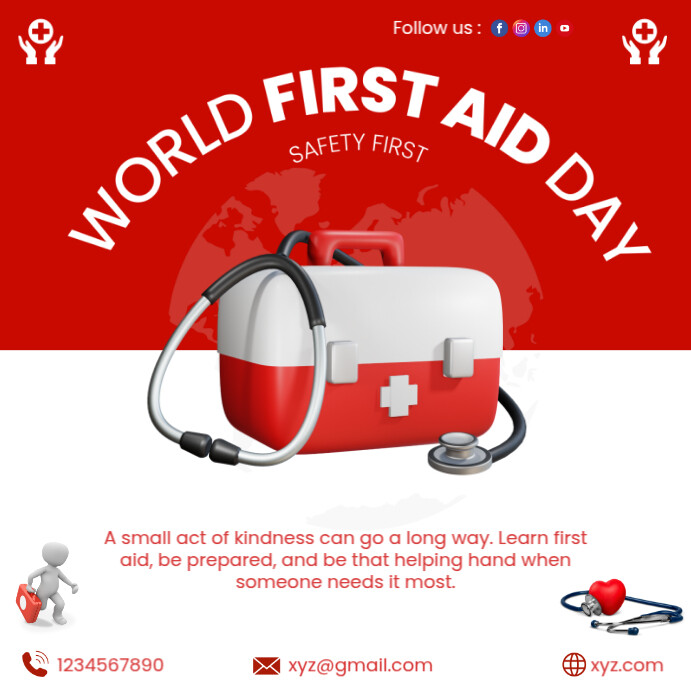 White Illustrative World First Aid Day Instagram Post Template ...