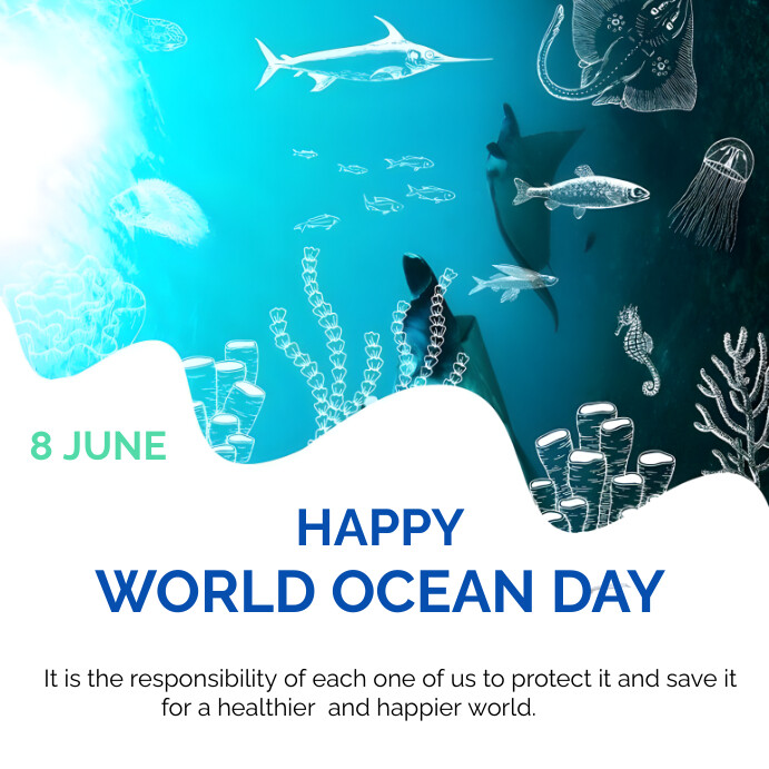 White Illustrative World Ocean Day Template | PosterMyWall