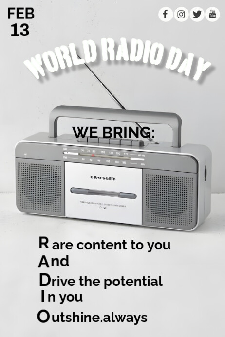 White Illustrative World Radio Day Poster Template | PosterMyWall