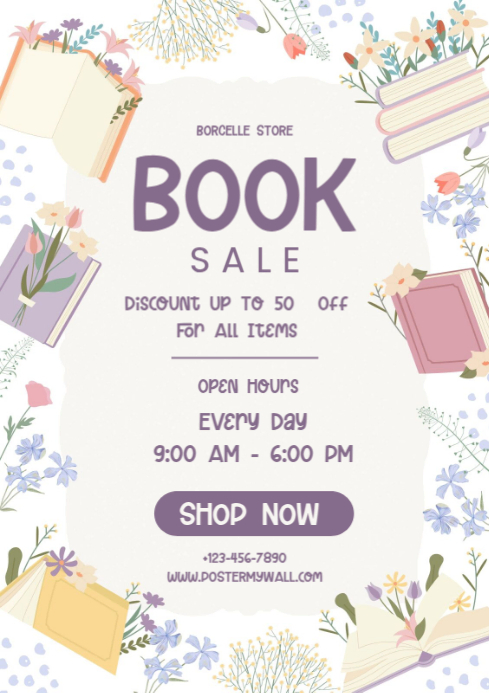 White Ilustratif Book Sale A4 Template | PosterMyWall