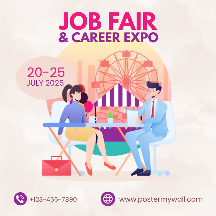 White Ilustratif Job Fair And Career Expo Pos Template | PosterMyWall
