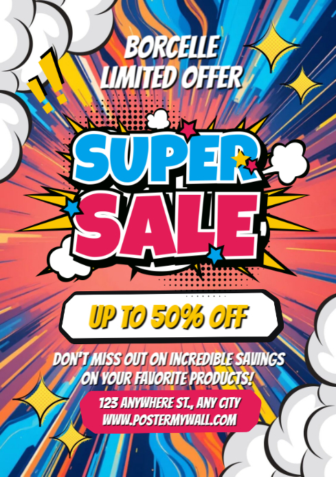 White Ilustratif Super Sale Promotion A4 Template | PosterMyWall