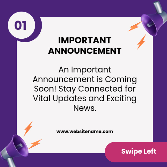 White Important Announcement Instagram Post Template | PosterMyWall