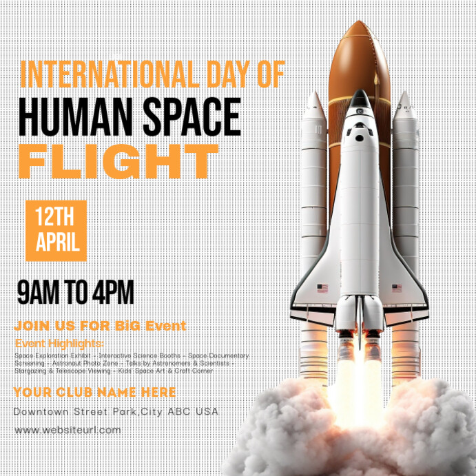 White International Day Of Human Space Flight Instagram Post Template ...