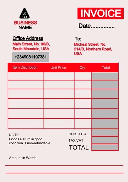 Plantilla de White Invoice Template A4 | PosterMyWall
