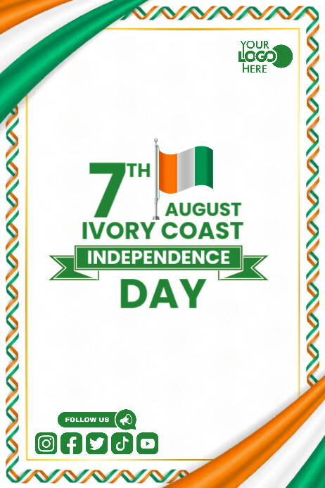 White Ivory Coast Independence Day Poster Templat | PosterMyWall
