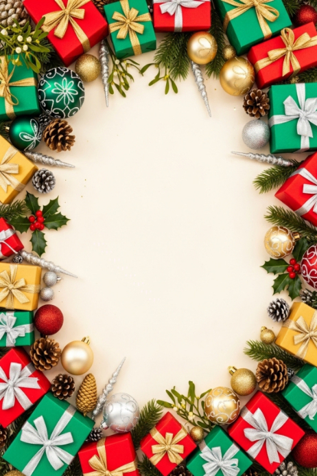 White Joyful "christmas Border Background With Gifts And Ornaments ...