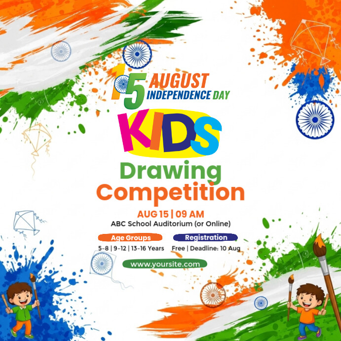 White Joyful 15 August Art Contest Instagram Post Template | PosterMyWall