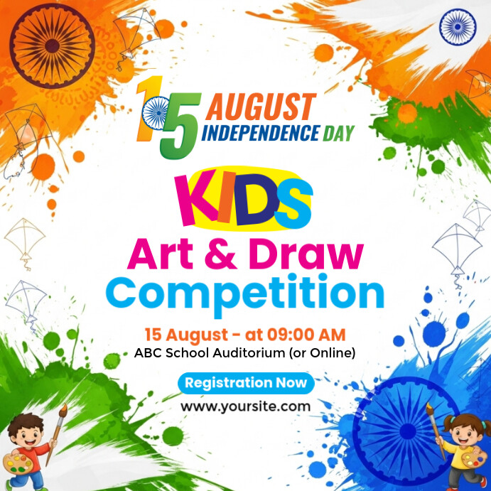 White Joyful 15 August Art Contest Instagram Post Template | PosterMyWall