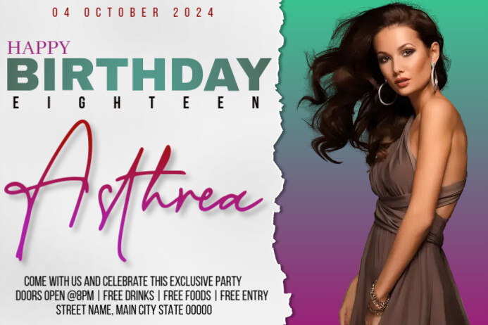 White Joyful 18th Birthday Poster Template | PosterMyWall