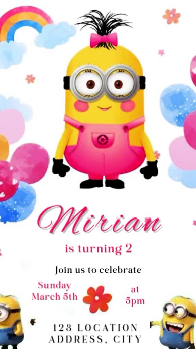 White Joyful 1st Birthday Invitation Digital Display (9:16) Template ...