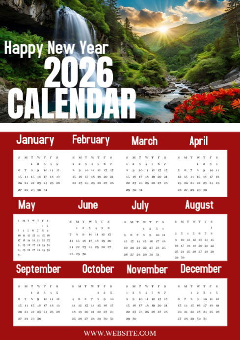 White Joyful 2026 Elegant Wall Calendar A4 Template | PosterMyWall