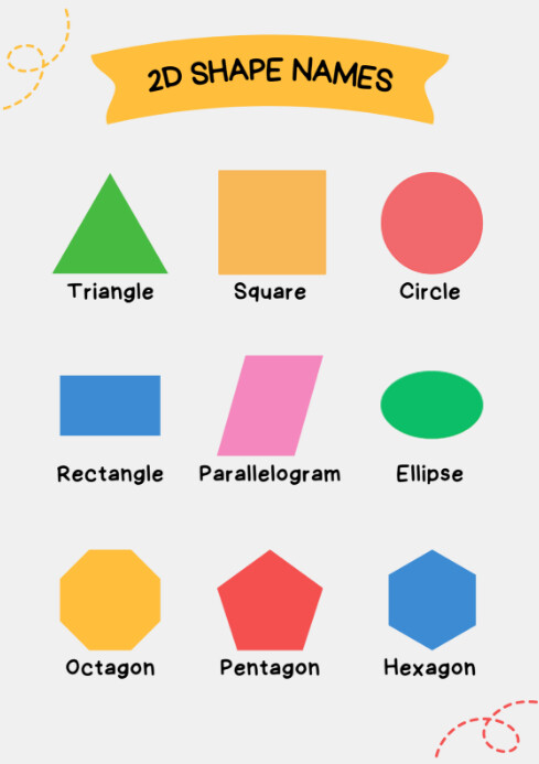 White Joyful 2d Shape Names Worksheet A4 Template | PosterMyWall