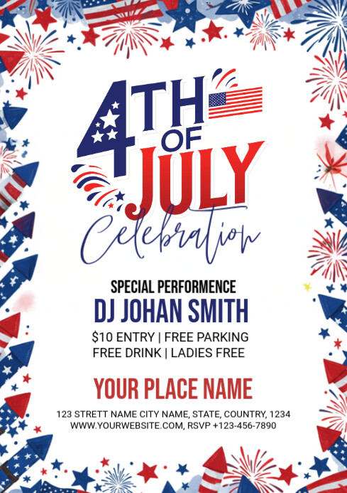 Modèle White Joyful 4 Th Of July Celebration A4 | PosterMyWall