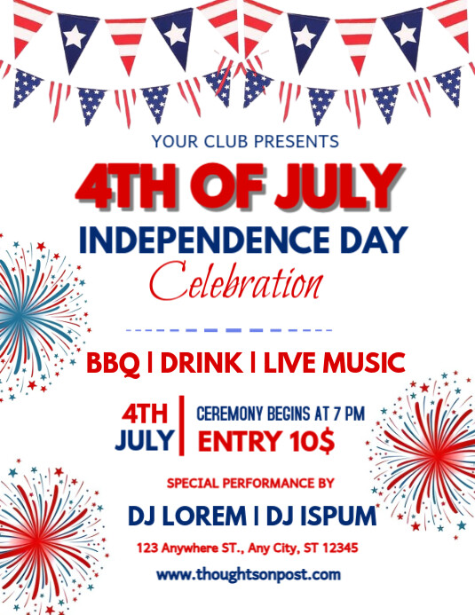 White Joyful 4th July Independence Day Celebration Flyer Template ...