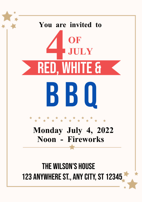 White Joyful 4th Of July Bbq Party Invitation Template | PosterMyWall