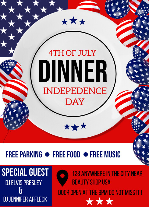 White Joyful 4th Of July Dinner A4 Template | PosterMyWall