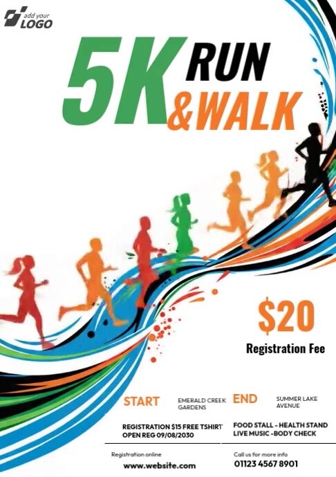 White Joyful 5k Run & Walk A4 Template | PosterMyWall