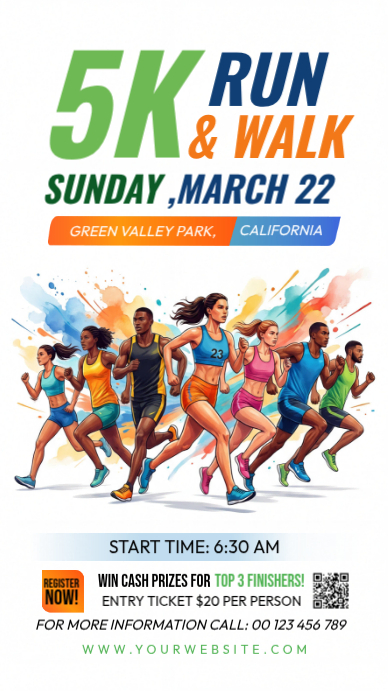 White Joyful 5K Run & Walk Event Instagram Story Template | PosterMyWall
