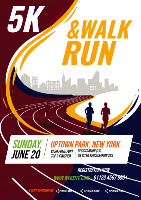 Modèle White Joyful 5k Run Flyer Template, A4 | PosterMyWall