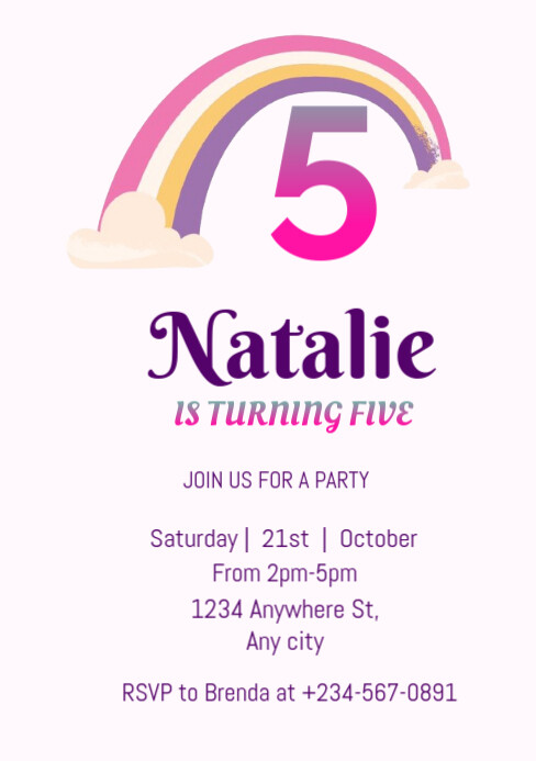 Modèle White Joyful 5th Rainbow Birthday Invitation | PosterMyWall
