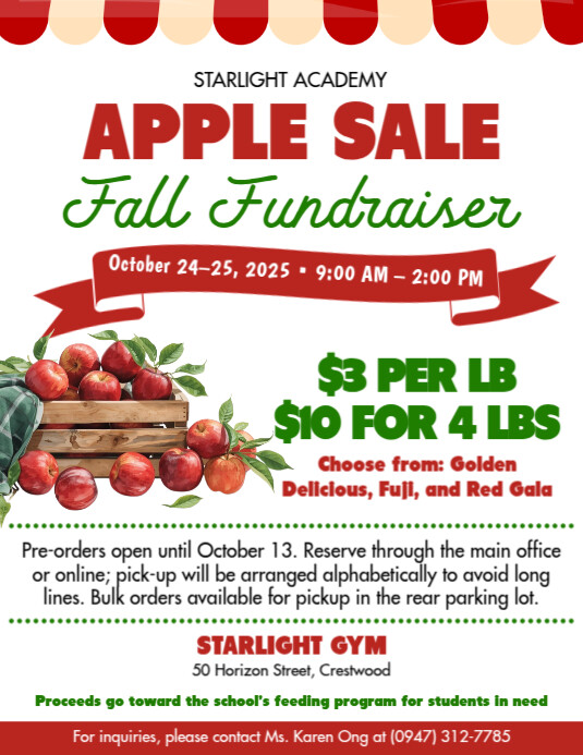 White Joyful Apple Sale Fundraiser Flyer (us Letter) Template ...