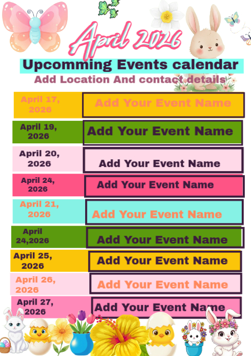 White Joyful April Events Calendar A4 Template | PosterMyWall