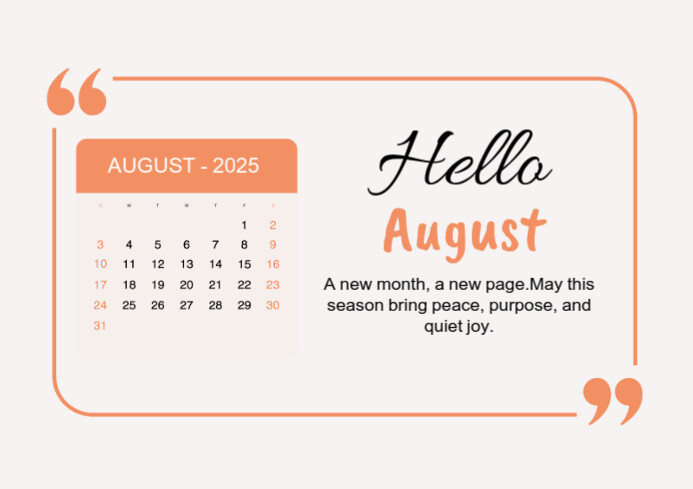 White Joyful August Calendar Poster A3 Template | PosterMyWall