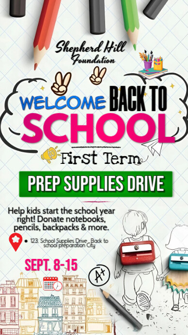 White Joyful Back To School Supplies Drive Instagram Story Template | PosterMyWall