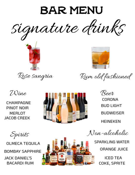 White Joyful Bar Menu Signature Drinks Flyer (us Letter) Template ...