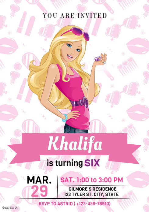 White Joyful Barbie Birthday A4 Template | PosterMyWall