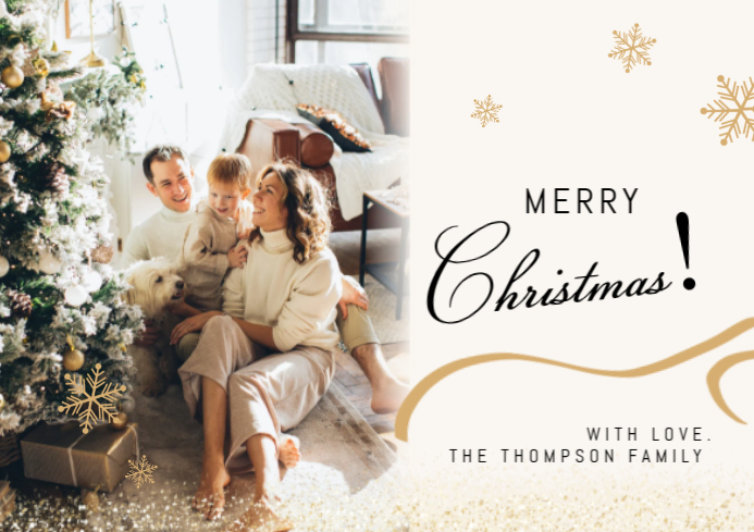 White Joyful Beige Minimalist Family Photo Merry Christmas Card A4 ...