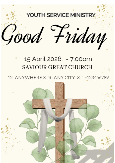 White Joyful Beige Watercolour Illustration Good Friday Flyer A4 ...
