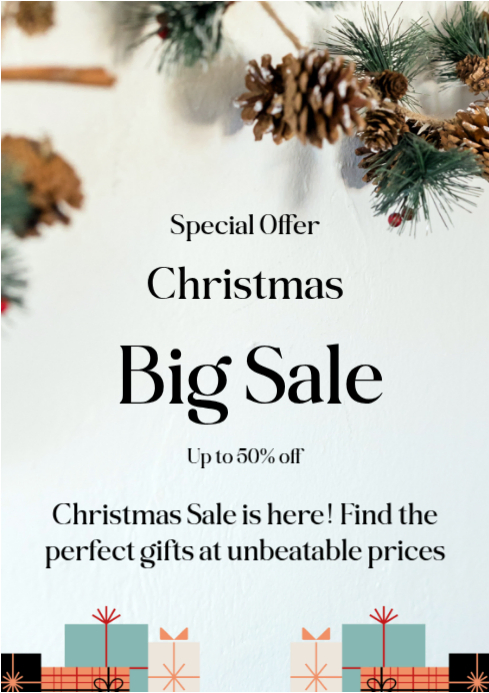 White Joyful Big Christmas A4 Template | PosterMyWall