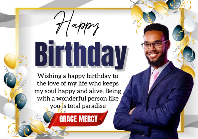 White Joyful Birthday A5 Template | PosterMyWall